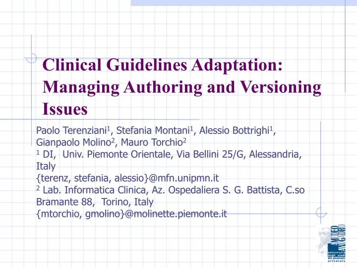 PPT - Clinical Guidelines Adaptation: Managing Authoring and Versioning ...
