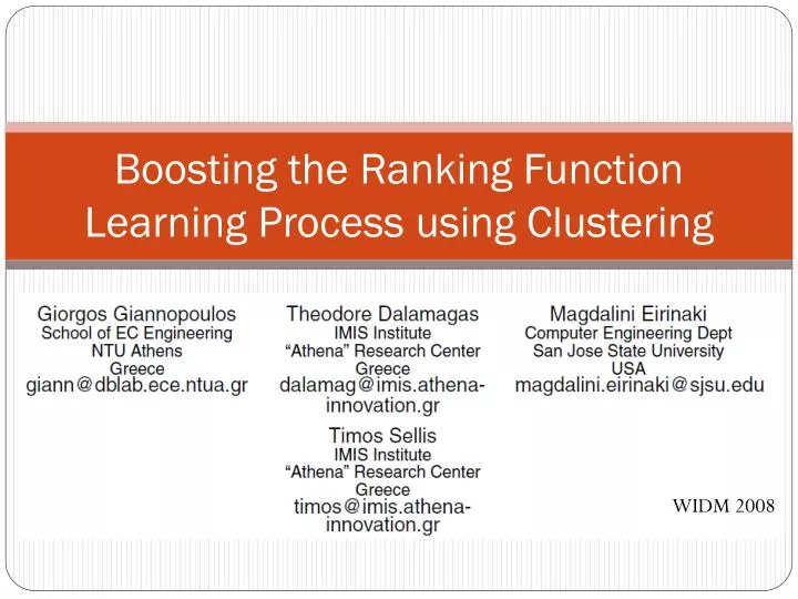 PPT - Boosting the Ranking Function Learning Process using Clustering PowerPoint Presentation ...