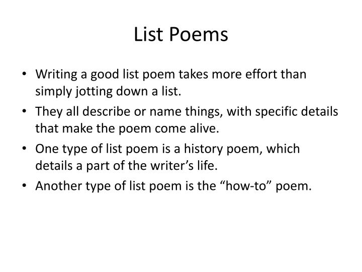 PPT - List Poems PowerPoint Presentation - ID:2725398