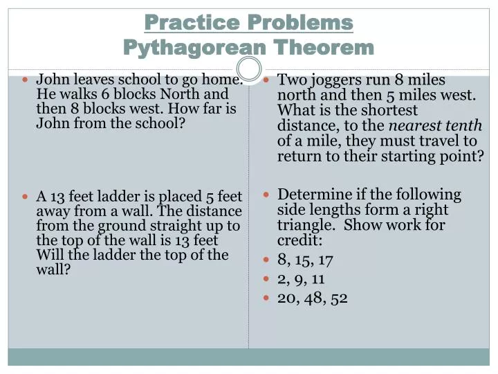 PPT - Practice Problems Pythagorean Theorem PowerPoint Presentation ...