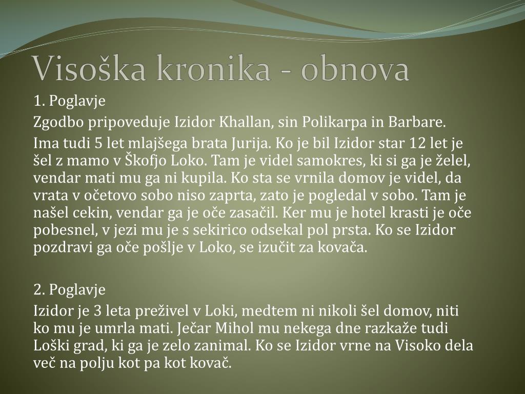 PPT - Ivan Tavčar Visoška kronika PowerPoint Presentation, free ...