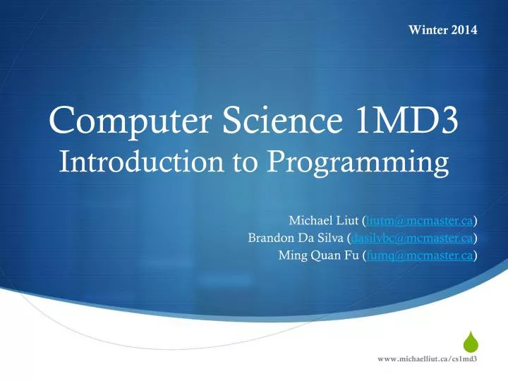 PPT - Computer Science 1MD3 Introduction to Programming PowerPoint Presentation - ID:2729418