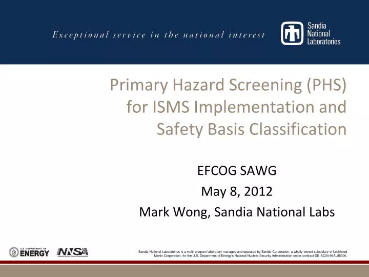 PPT - Primary Hazard Screening (PHS) for ISMS Implementation and Safety ...