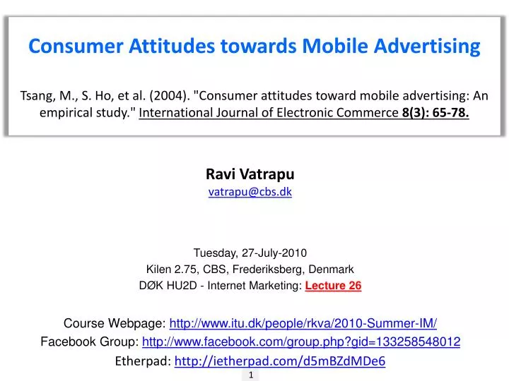 PPT - Tuesday, 27-July-2010 Kilen 2.75, CBS, Frederiksberg, Denmark ...