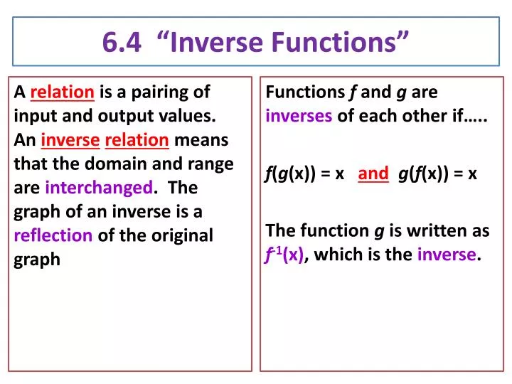 PPT - 6.4 “Inverse Functions” PowerPoint Presentation, free download ...