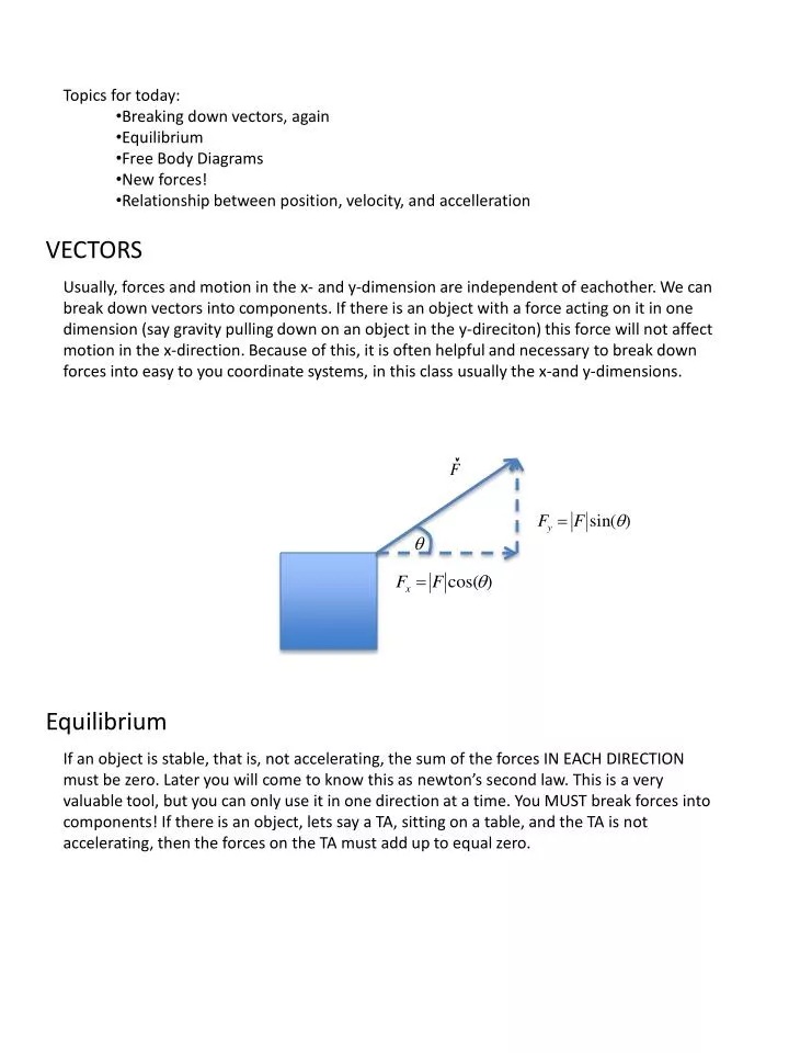 PPT - Topics for today: Breaking down vectors, again Equilibrium Free ...