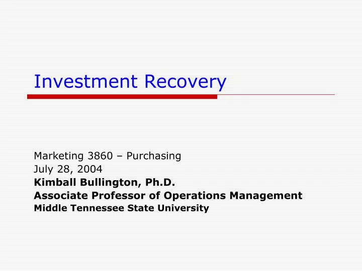 PPT - Investment Recovery PowerPoint Presentation, free download - ID ...