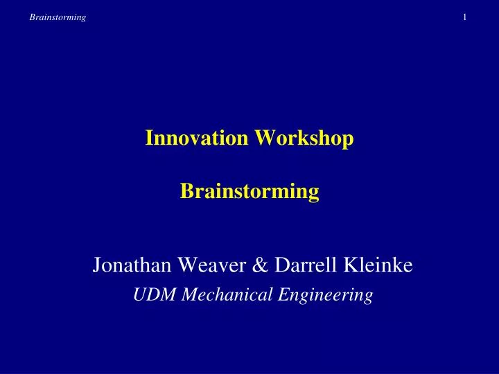 PPT - Innovation Workshop Brainstorming PowerPoint Presentation, free ...