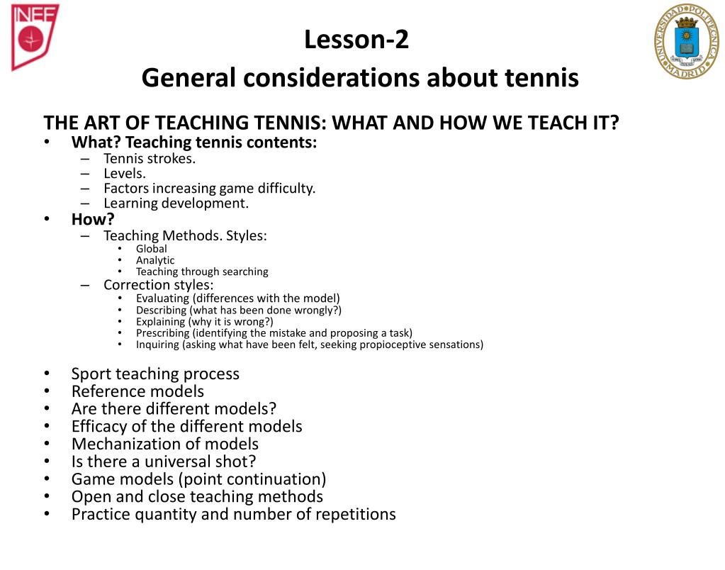 PPT - Degree in Sport Science Course: Tennis Lesson-2:General ...