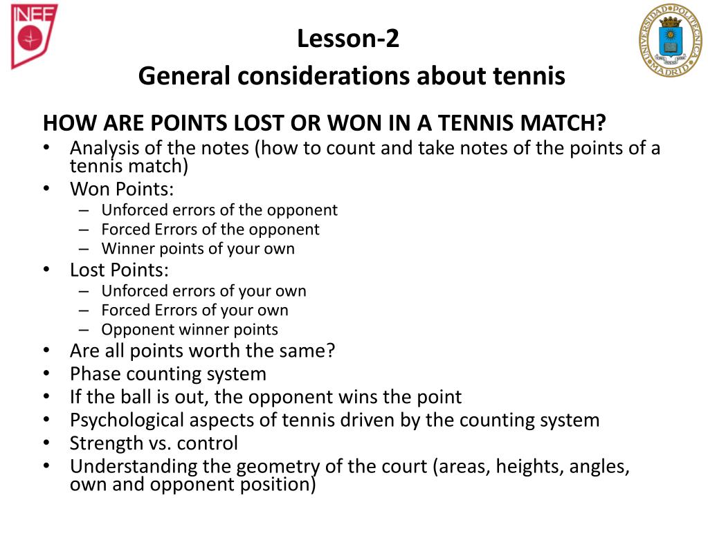 PPT - Degree in Sport Science Course: Tennis Lesson-2:General ...