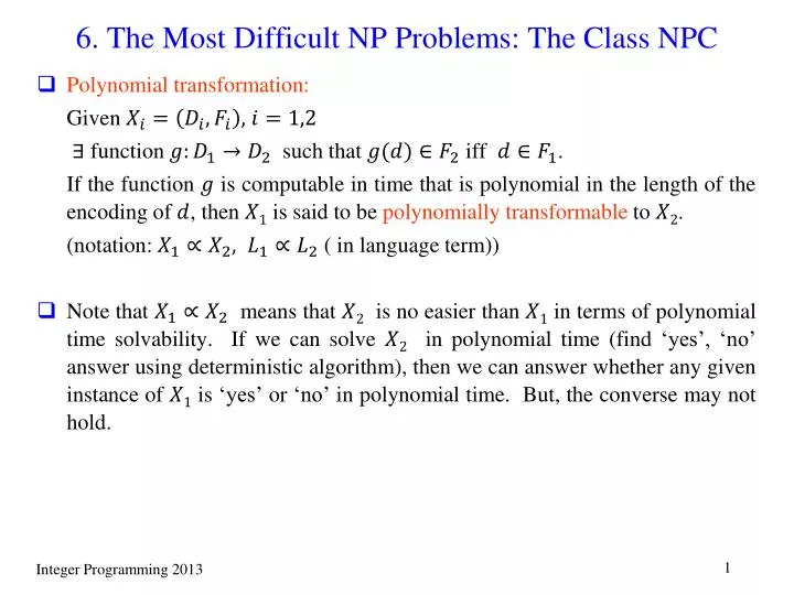 PPT - 6. The Most Difficult NP Problems: The Class NPC PowerPoint ...