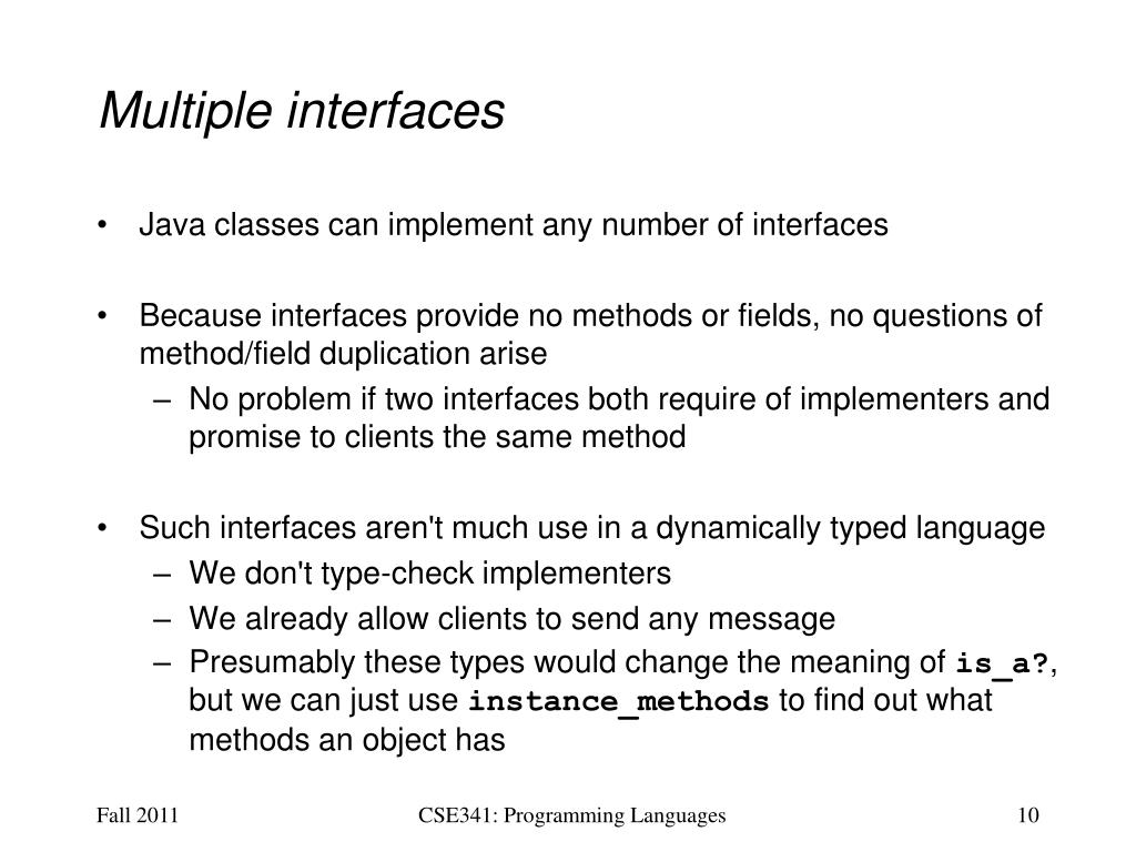 Ppt Cse341 Programming Languages Lecture 22 Multiple Inheritance Interfaces Mixins