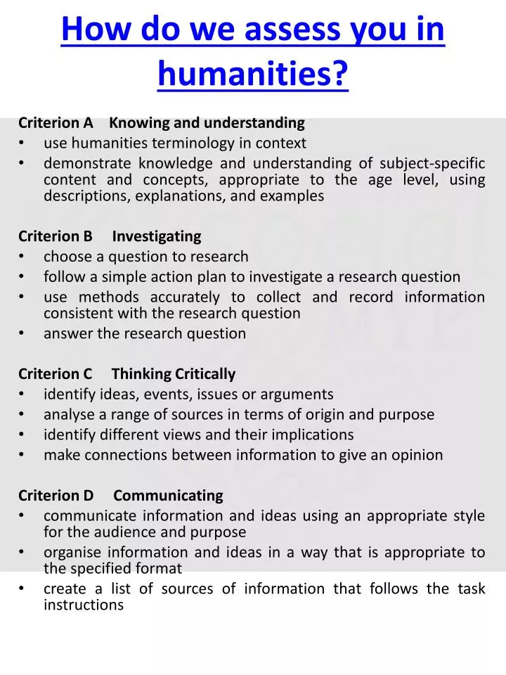 PPT - How do we assess you in humanities? PowerPoint Presentation, free ...