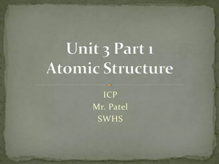 PPT - Unit 3 Part 1 Atomic Structure PowerPoint Presentation, free ...