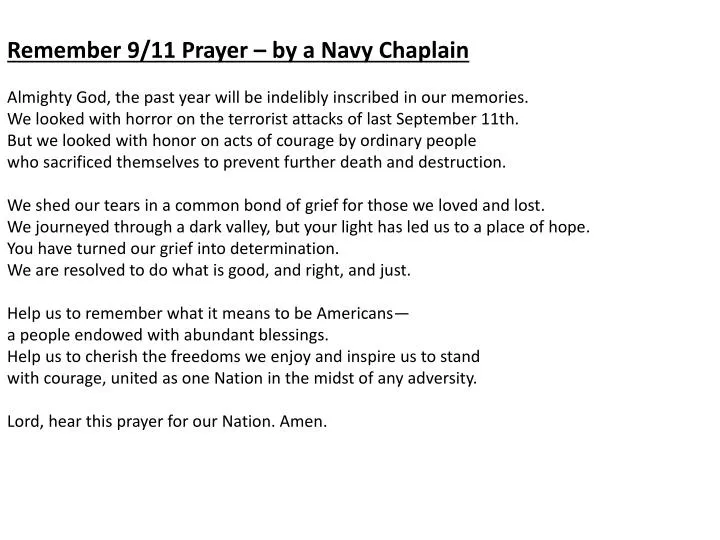PPT - Remember 9/11 Prayer – by a Navy Chaplain PowerPoint Presentation ...