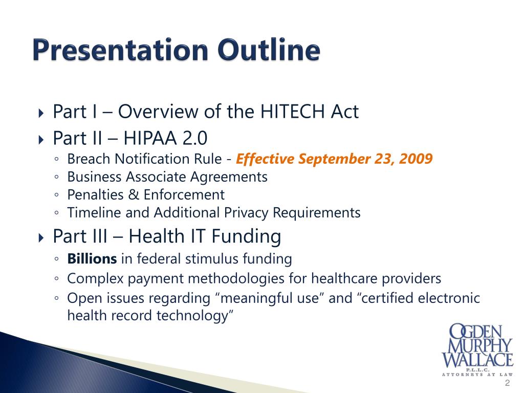 PPT - HITECH Health Reform: Health IT Funding, HIPAA 2.0, and the ...
