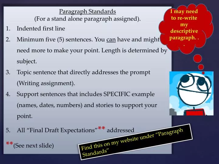 PPT - Paragraph Standards (For a stand alone paragraph assigned ...