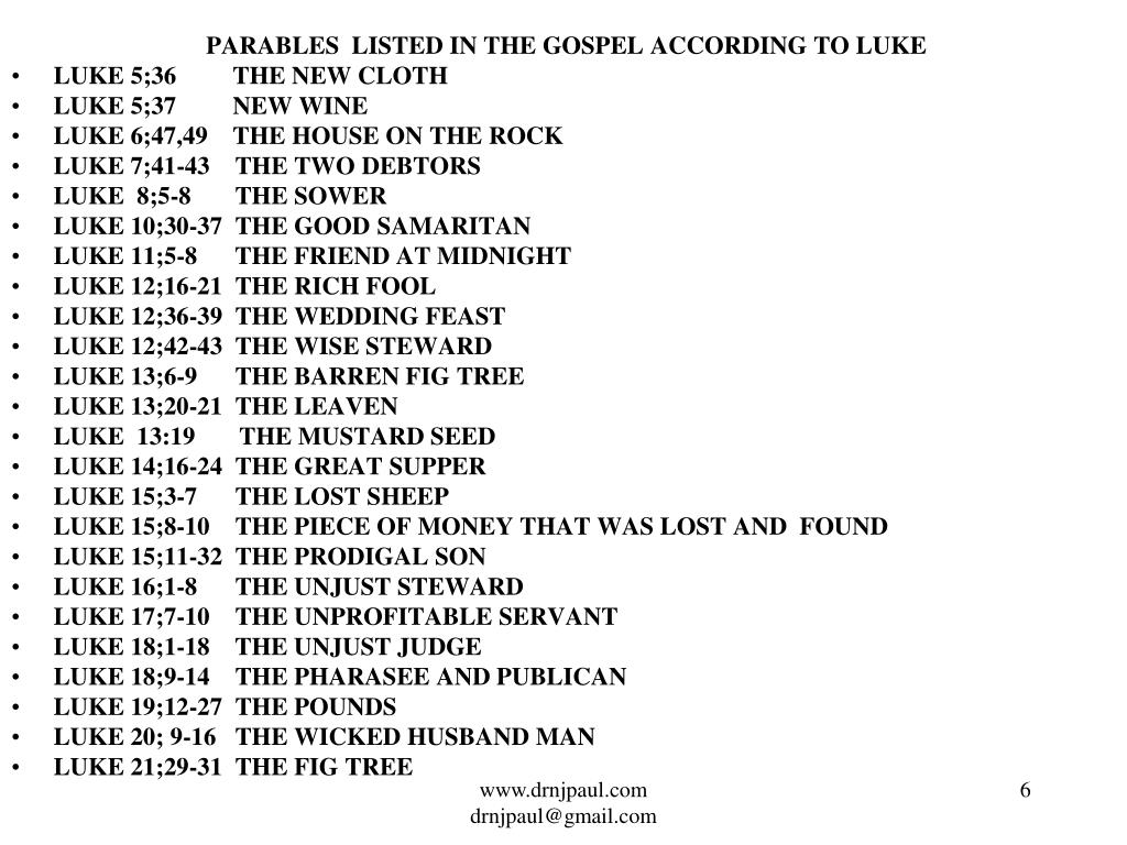 PPT - THE PARABLES FROM THE GOSPEL ACCORDING TO SAINT LUKE PowerPoint ...