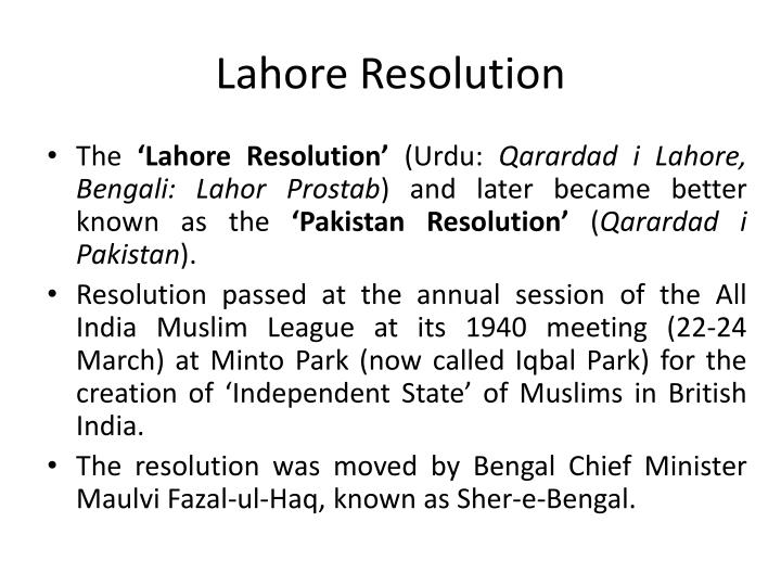 PPT - LAHORE RESOLUTION PowerPoint Presentation - ID:2752677