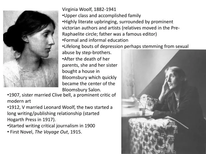 PPT - Virginia Woolf, 1882-1941 Upper class and accomplished family ...