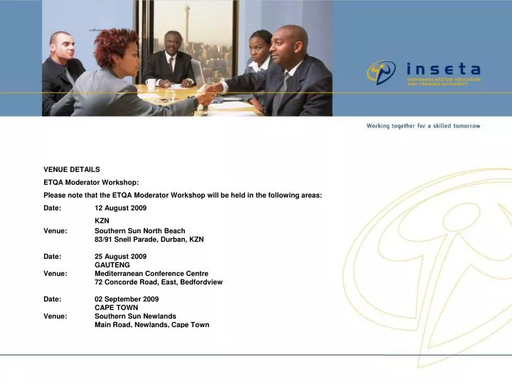 PPT - VENUE DETAILS ETQA Moderator Workshop: PowerPoint Presentation ...