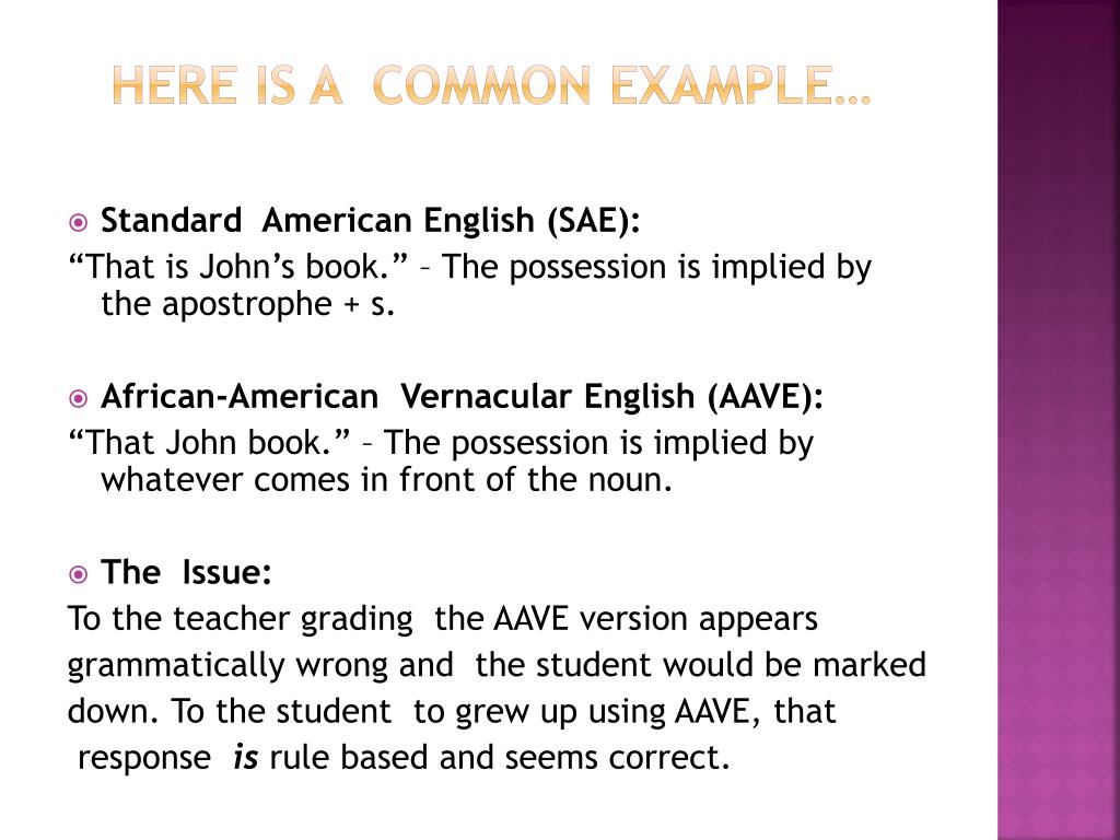 PPT - Ebonics Black English African american Vernacular english ...