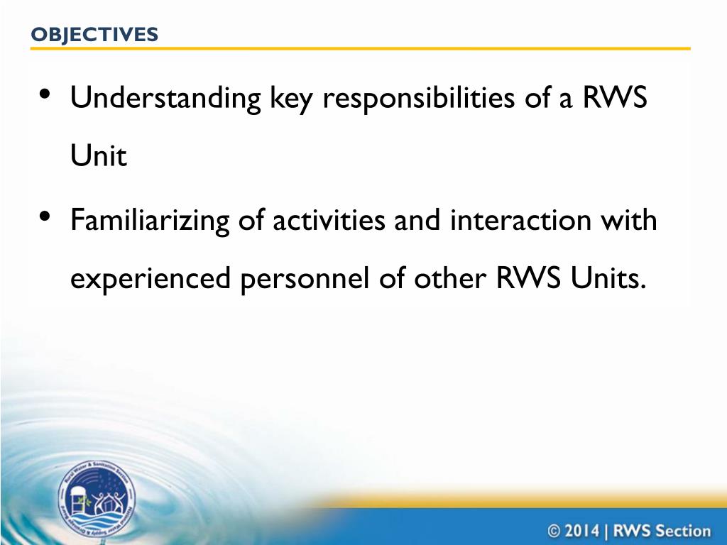 PPT - REORIENTATION PROGRAMME FOR RWS UNITS NATIONAL WATER SUPPLY ...