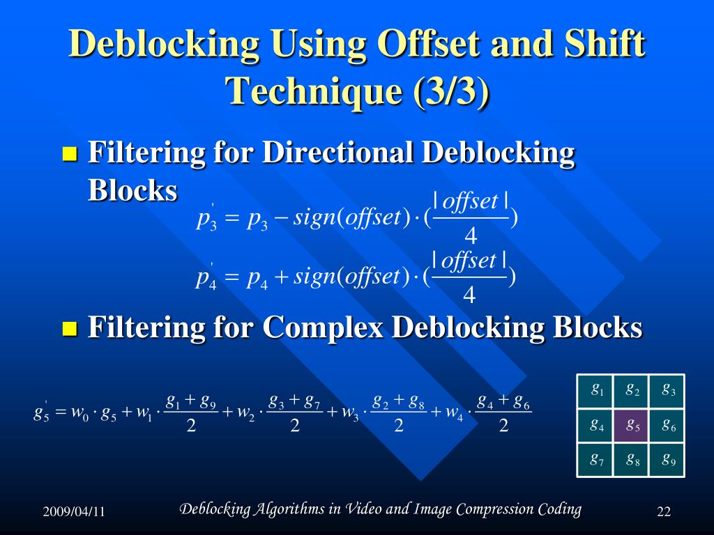 Ppt Deblocking Algorithms In Video And Image Compression Coding Powerpoint Presentation Id 8599