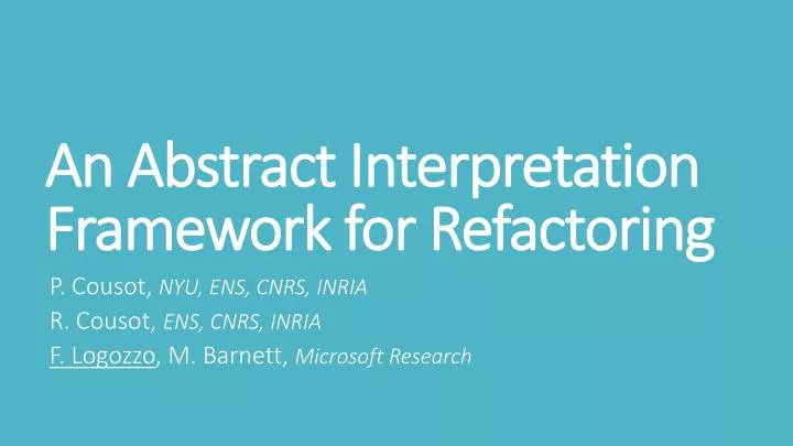 Ppt An Abstract Interpretation Framework For Refactoring Powerpoint