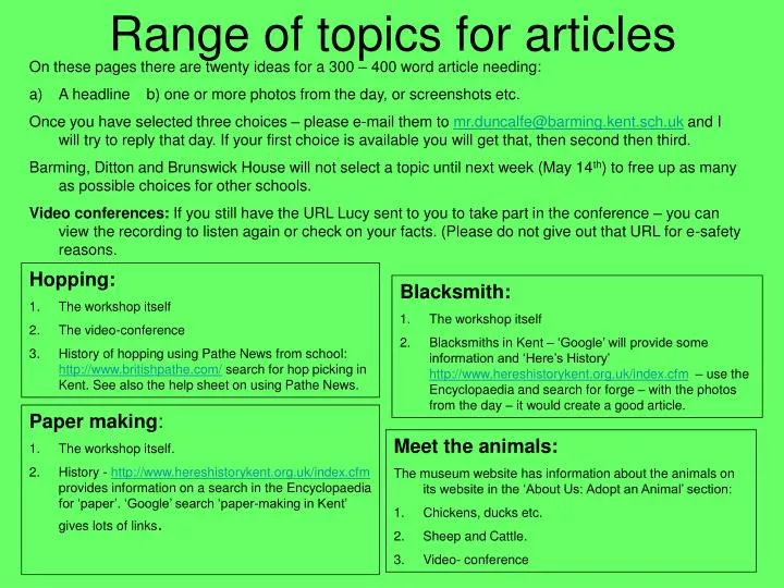 PPT - Range of topics for articles PowerPoint Presentation, free ...