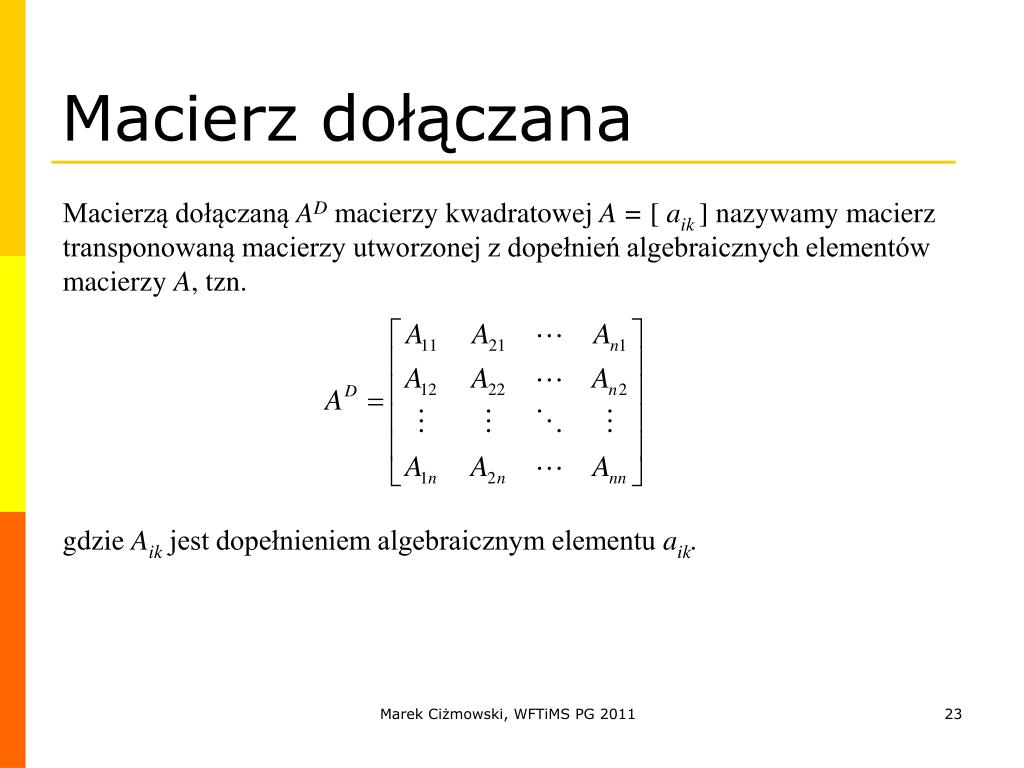 PPT - Macierze, wyznaczniki, odwracanie macierzy i wzory Cramera ...
