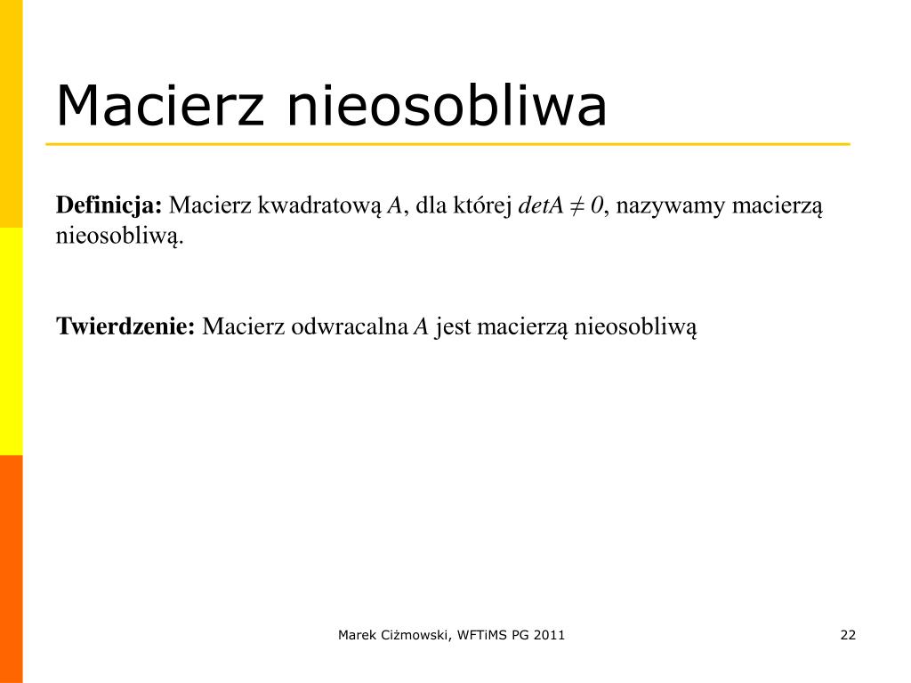 PPT - Macierze, wyznaczniki, odwracanie macierzy i wzory Cramera ...