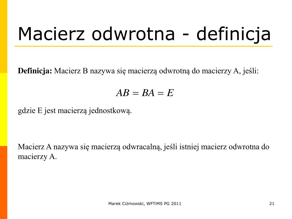 PPT - Macierze, wyznaczniki, odwracanie macierzy i wzory Cramera ...