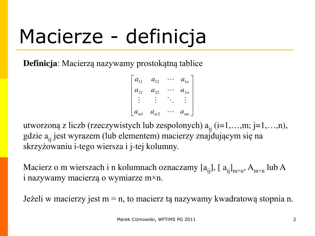 PPT - Macierze, wyznaczniki, odwracanie macierzy i wzory Cramera ...