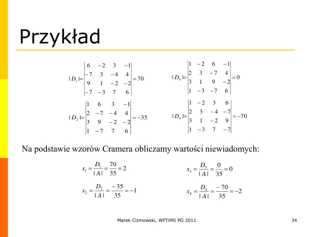 PPT - Macierze, wyznaczniki, odwracanie macierzy i wzory Cramera ...