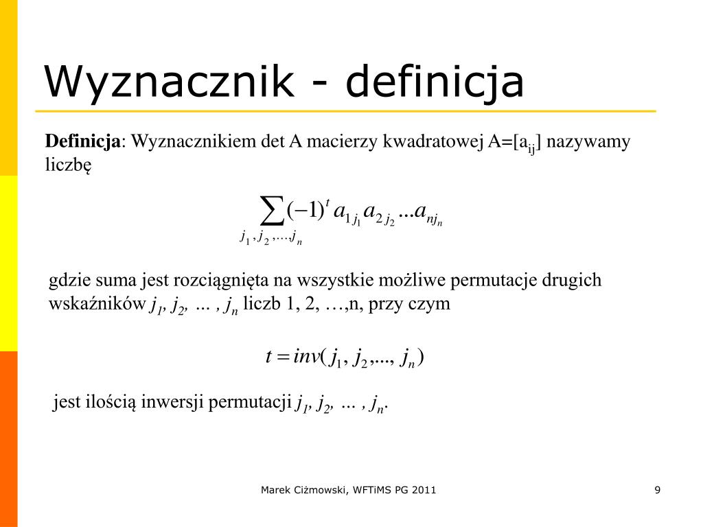 PPT - Macierze, wyznaczniki, odwracanie macierzy i wzory Cramera ...
