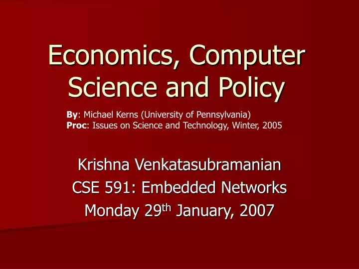 PPT - Economics, Computer Science and Policy PowerPoint Presentation ...