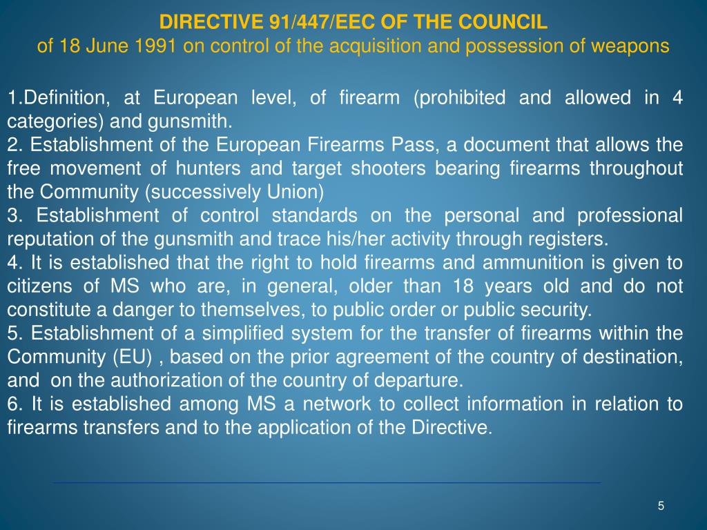 PPT - THE EU LEGISLATION ON CIVIL FIREARMS AND AMMUNITION: A GENERAL ...