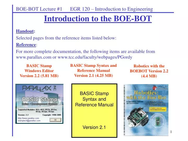 PPT - Introduction to the BOE-BOT Handout : Selected pages from the ...