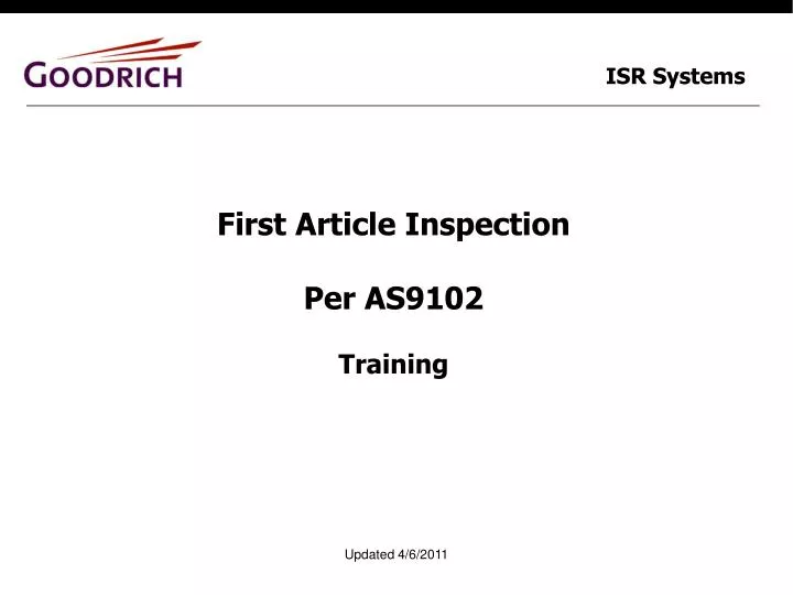 PPT - First Article Inspection Per AS9102 Training PowerPoint ...