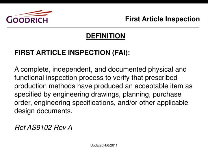 PPT - First Article Inspection Per AS9102 Training PowerPoint ...