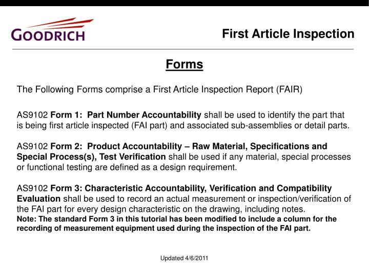 PPT - First Article Inspection Per AS9102 Training PowerPoint ...