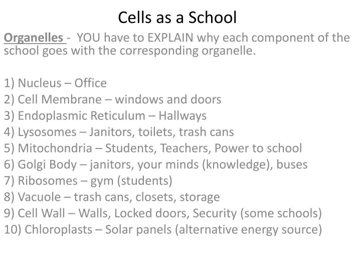 PPT - Cells as a School PowerPoint Presentation, free download - ID:2788867