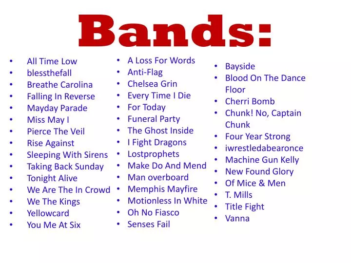 PPT - Bands: PowerPoint Presentation, free download - ID:2789889