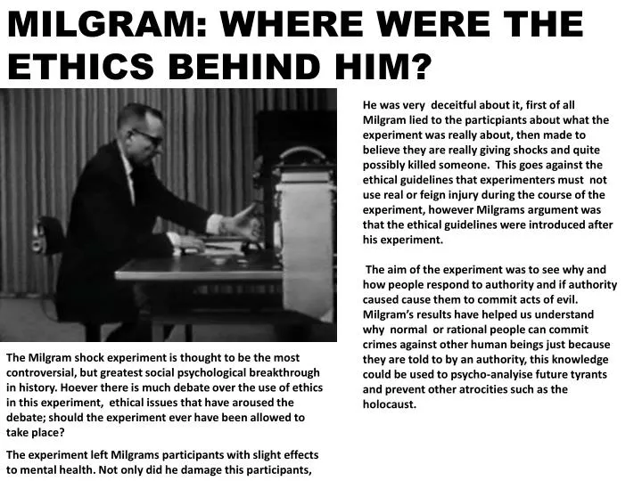 PPT - MILGRAM: WHERE WERE THE ETHICS BEHIND HIM? PowerPoint ...