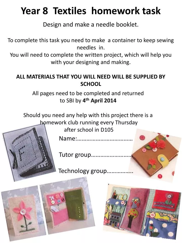 PPT - Year 8 Textiles homework task Design and make a needle booklet ...