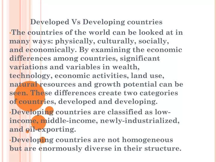 PPT - Developed Vs Developing countries PowerPoint Presentation, free ...