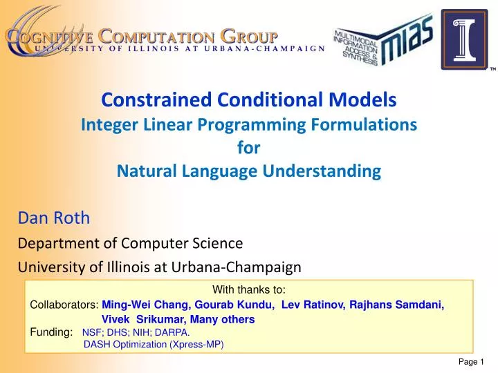 PPT - Dan Roth Department of Computer Science University of Illinois at ...