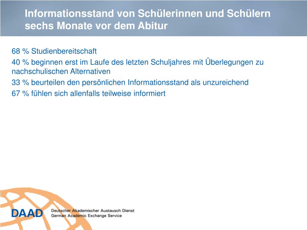 PPT - Informationsstand von Schülerinnen und Schülern sechs Monate vor ...