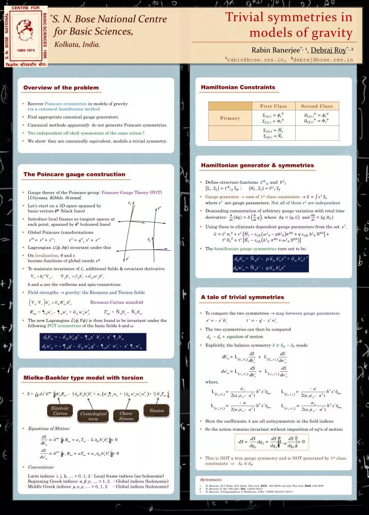PPT - Trivial symmetries in models of gravity Rabin Banerjee *, 1 ...